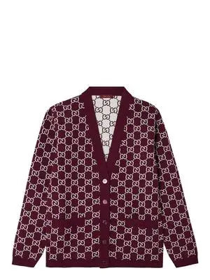 Gucci Reversible Jacquard-knit Wool-blend Cardigan - Burgundy