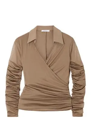 Max Mara Aiello Stretch-jersey Wrap Blouse - Brown