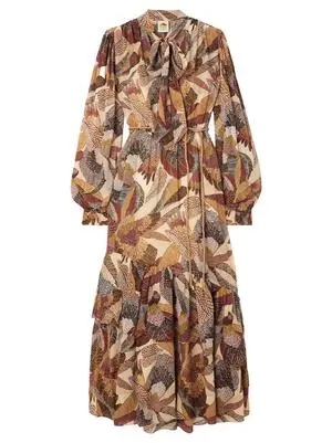FARM RIO Belted Printed Modal Maxi Dress