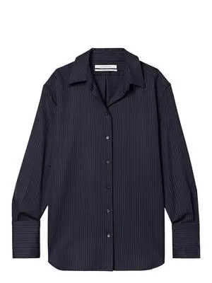 Another Tomorrow Pinstriped Wool-blend Shirt - Blue