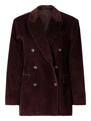 Brunello Cucinelli Oversized Double-breasted Cotton-corduroy Blazer - Burgundy