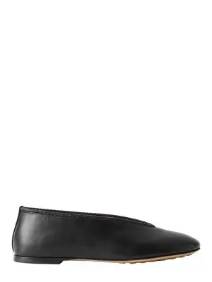 Bottega Veneta Intrecciato-trimmed Leather Ballet Flats - Black