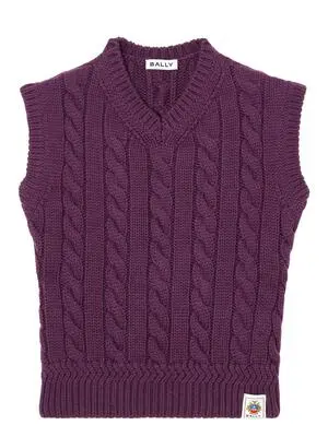 Bally Cable-Knit Wool Vest Dark Purple