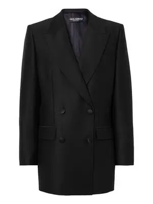Dolce & Gabbana Wool And Silk-blend Satin Double-breasted Blazer - Black