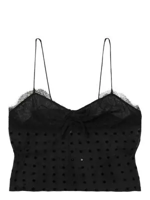 Alessandra Rich Bow-embellished Flocked Polka-dot Top - Black
