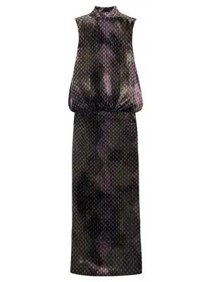 Dries Van Noten Draped Printed Velvet Maxi Dress - Multi