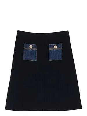 Sandro Denim-pocket Knitted Mini Skirt - Navy Blue