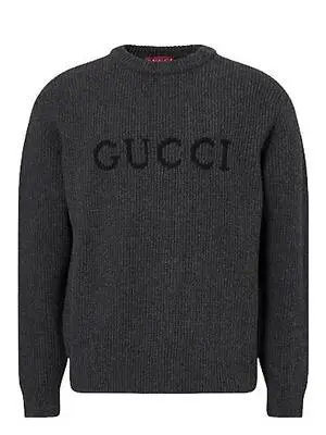 Gucci Logo-print Crewneck Wool Jumper - Md Grey/black