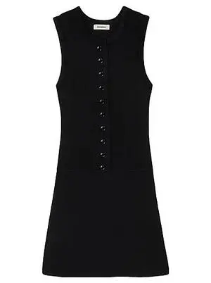 Sandro Sleeveless Ribbed Knitted Mini Dress - Black