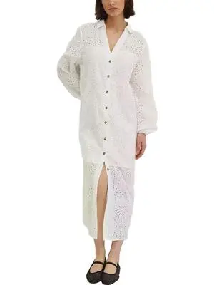 NEVER FULLY DRESSED Eyelet-embroidered Shirt Dress - White