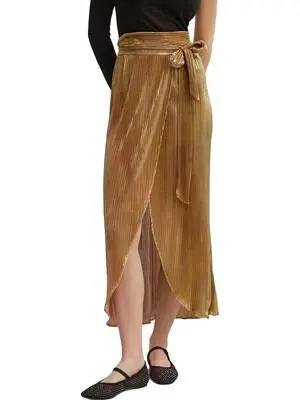 NEVER FULLY DRESSED Pleated Wrap Midi Skirt - Brown