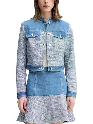 Guess Denim-panel Tweed Jacket - Blue