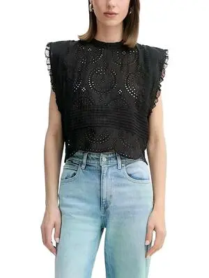 BOSS Embroidered Cotton Blouse - Black