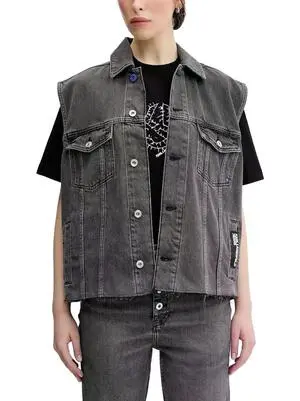 Karl Lagerfeld Frayed Denim Vest - Black