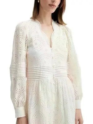 BOSS Dabrody Eyelet-embroidered Pleated Midi Dress - White
