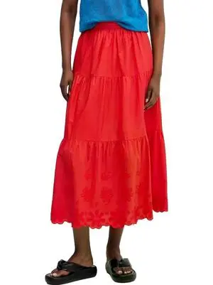 Desigual Embroidered Tiered Midi Skirt - Red