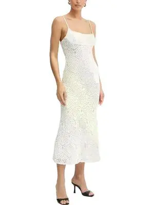 Bardot Lace-panel Midi Dress - White