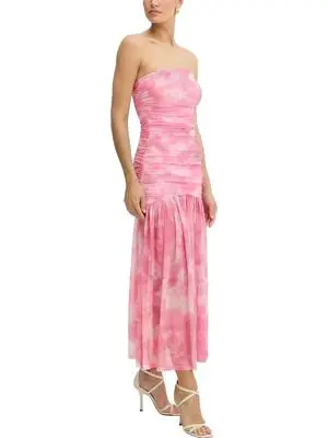 Bardot Tie-dye Strapless Midi Dress - Pink