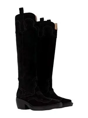 SUMMERY COPENHAGEN 70mm Suede Stitch Detail Knee-high Boots - Black