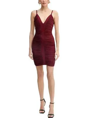 Herve Leger V-neck Ruched Dress - Red