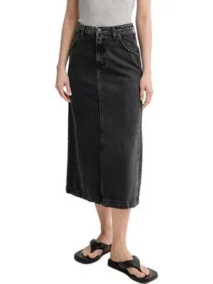 American Vintage Logo-patch Denim Midi Skirt - Black