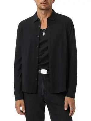 John Varvatos Gareth Organic Cotton Knit Button-up Shirt - Black