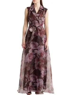 Julia Jordan Floral Sleeveless Gown - Brown Pink