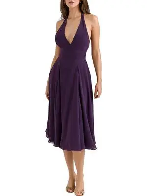 House Of Cb Solada Georgette Halter Midi Dress - Grape