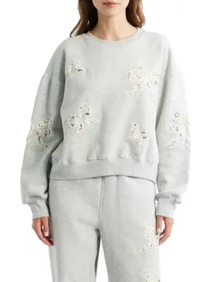 LoveShackFancy Linetta Lace Bow Inset Sweatshirt - Heather Grey