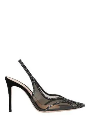 GIANVITO ROSSI Brenda Embellished Slingback Pumps - Black Suede And Tpu