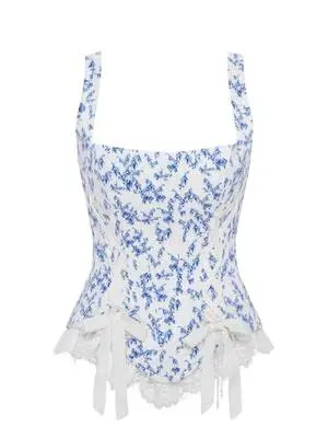 MILLA Corset On Straps With Bows And Ribbon Lacing - Blue Lavender