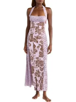 Free People Print Lace Halter Maxi Dress - Lavender Combo