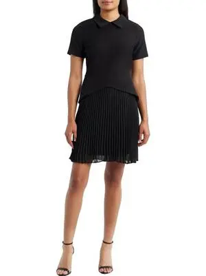 Julia Jordan Mixed Media Pleated Dress - Black