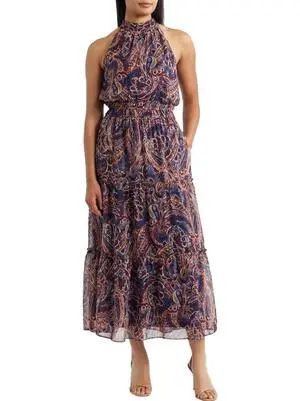 Julia Jordan Paisley Sleeveless Midi Dress - Navy Multi