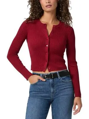 Paige Ribbed Crop Cardigan - Cranberry