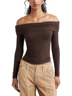 Bp. Rib Off-The-Shoulder Top Brown Coffee