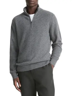 Vince Quarter Zip Cashmere Sweater - Medium Heather Grey
