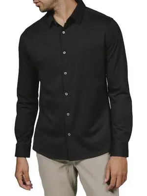 7 Diamonds Girona Solid Performance Button-up Shirt Black