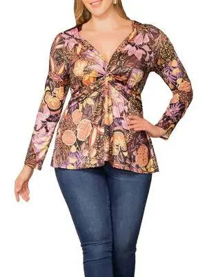 KIYONNA Long Sleeve Twist Front Top - Autumn Wonderland