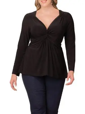 KIYONNA Long Sleeve Twist Front Top - Black Noir