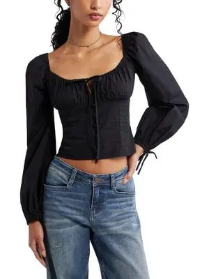 Bp. Long Sleeve Corset Cotton Crop Top - Black