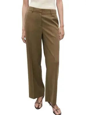 Mango Carlos Wide Leg Trousers Khaki