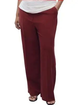 Mango Carlos Wide Leg Trousers Maroon