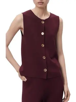 Mango Button-front Fine Knit Vest - Maroon