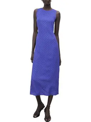 Mango Polka Dot Sleeveless Midi Dress Blue