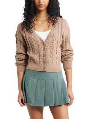 Bp. Mixed Stitch Cropped Cardigan - Tan Portabella