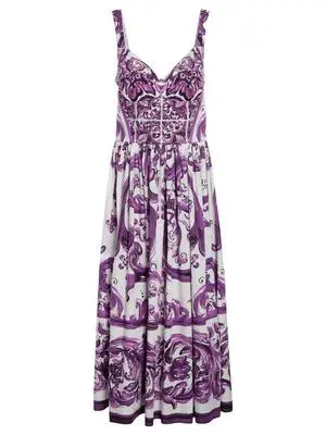 Dolce & Gabbana Majolica Print Poplin Midi Sundress - Hp5dq Mix Maiolica L Viola