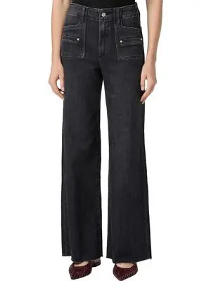 Paige Anessa Welt Pocket Wide Leg Jeans - Space Black