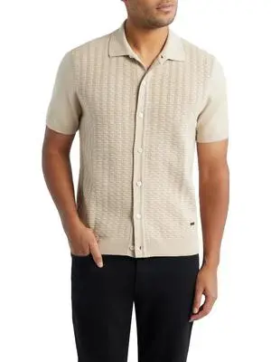 Bugatchi Short Sleeve Cardigan Sand