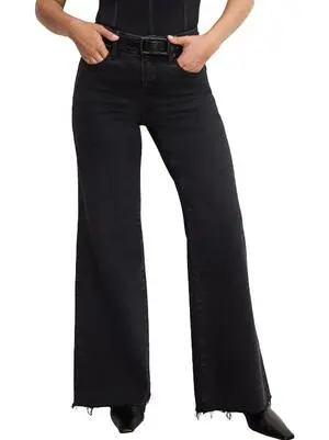 GOOD AMERICAN Raw Hem Wide Leg Palazzo Jeans